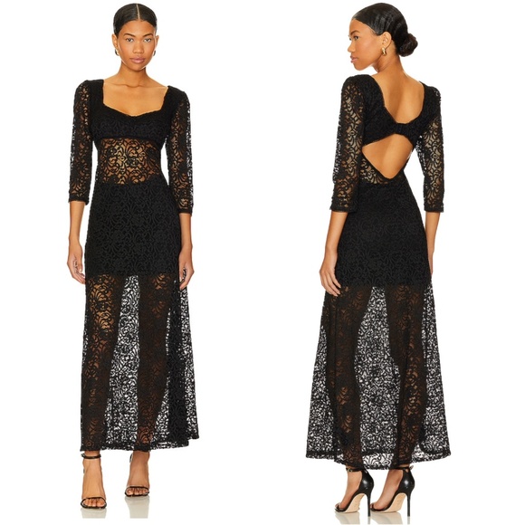 Free People | Dresses | New Free People X Revolve Sheer Black Lace ...